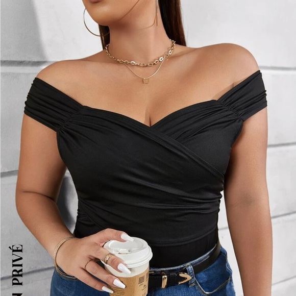 SHEIN | Tops | Shein Priv Plus Off Shoulder Ruched Side Wrap Cross Bodysuit | Poshmark